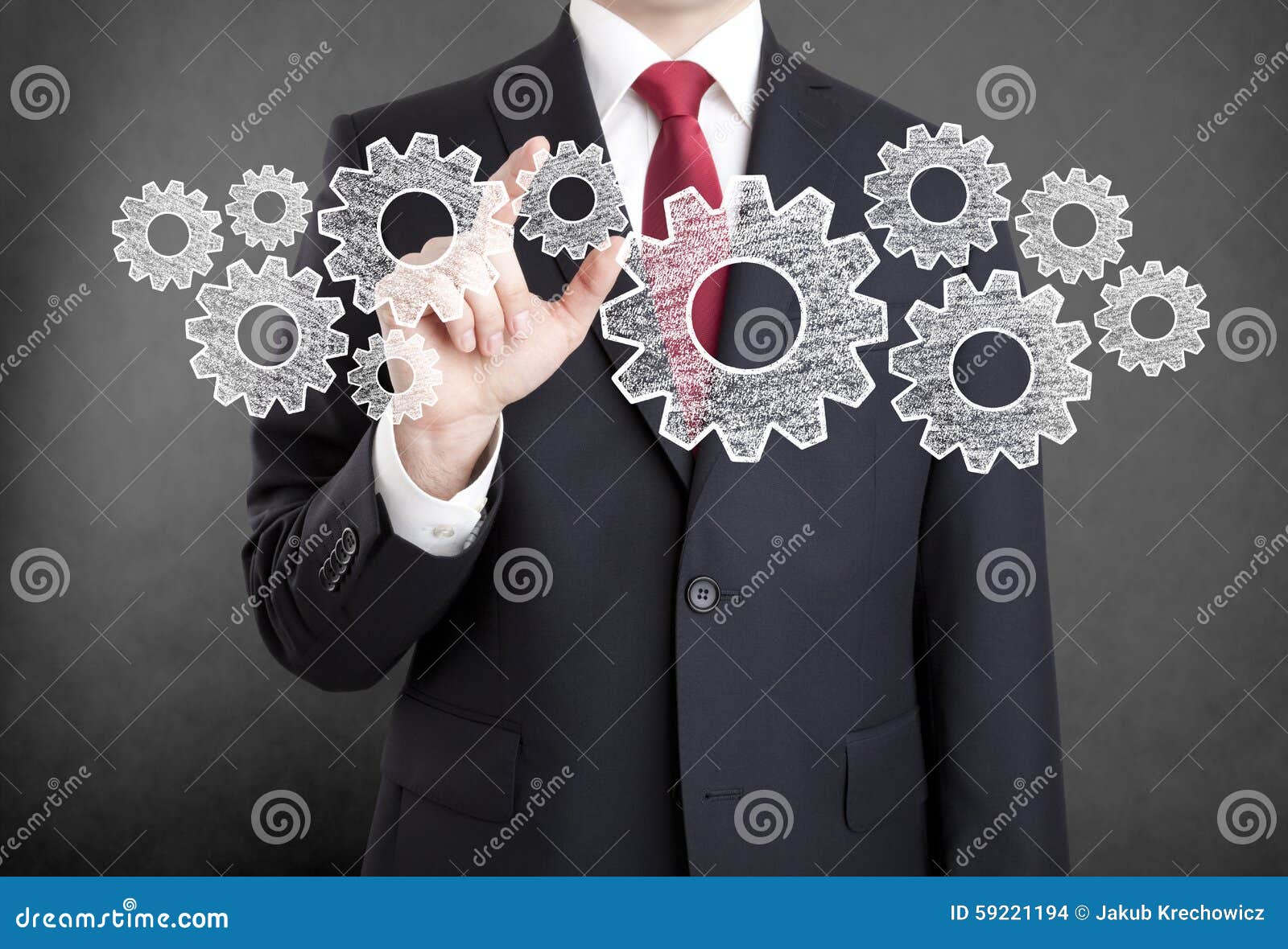 Businessman with gears stock photo. Image of gears, drawn - 59221194