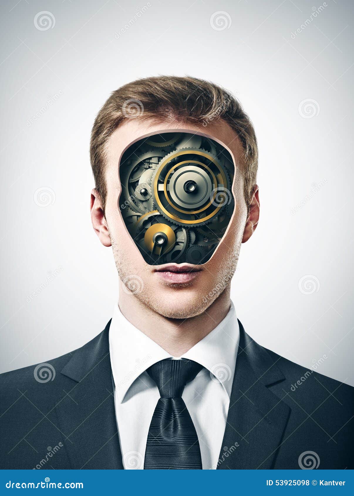 Businessman with Gears Inside Head Stock Photo - Image of gears ...