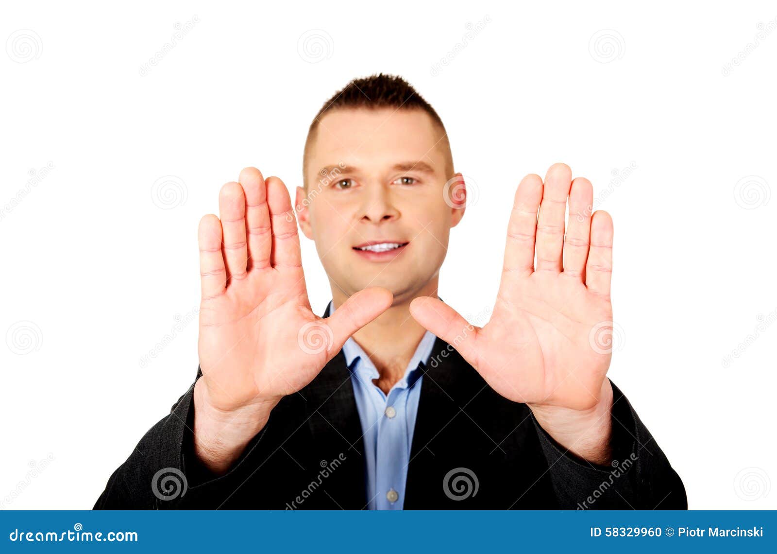 Businessman Gesture Stop Sign with His Hands Stock Photo - Image of ...