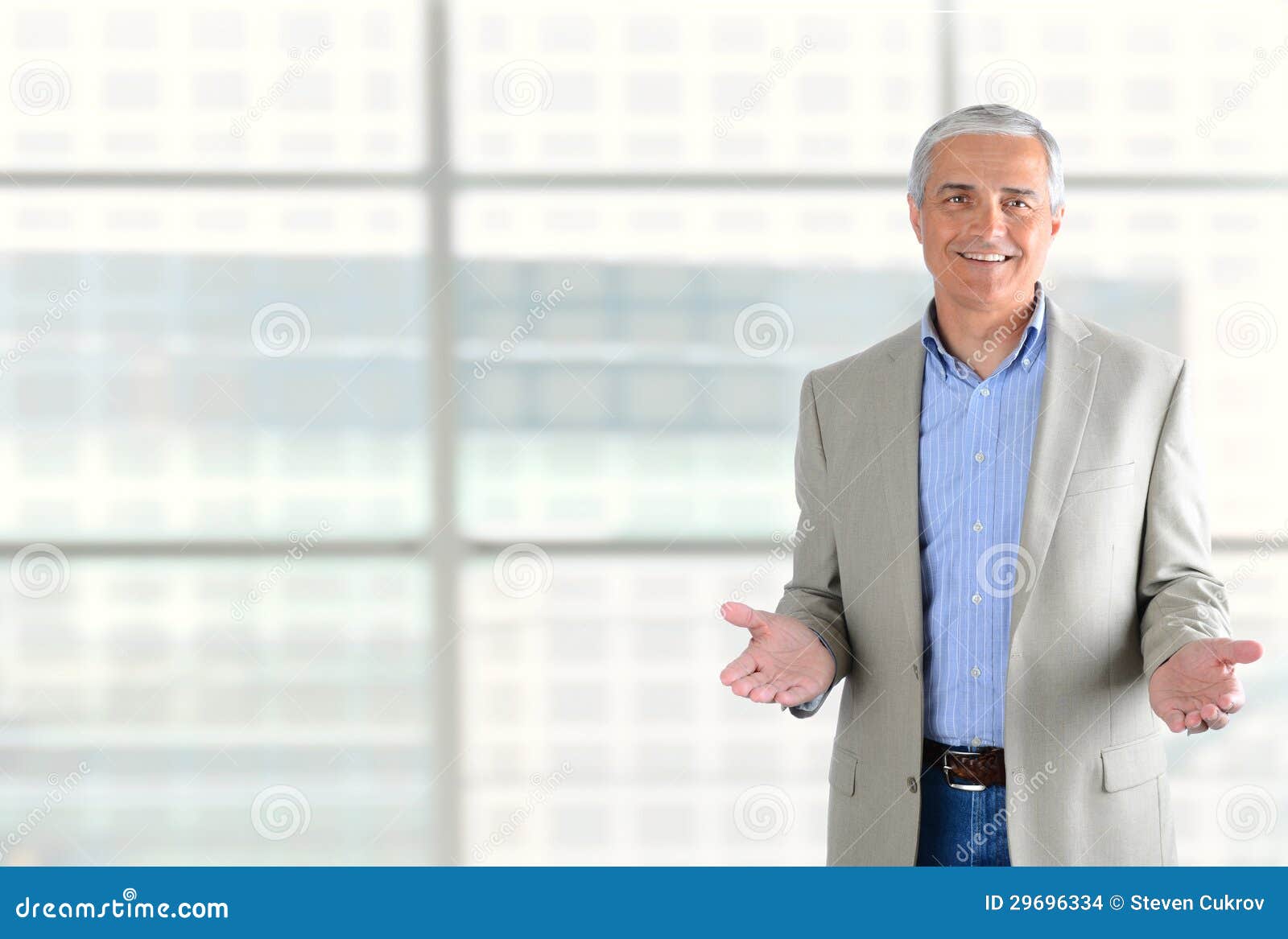 Businessman Gesturing with Both Hands Stock Photo - Image of cheerful ...