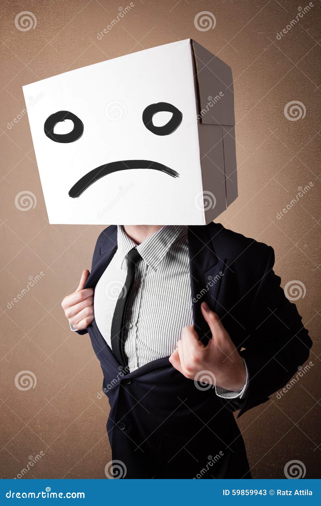 Businessman Gesturing with Cardboard Box on His Head with Sad Fa Stock ...