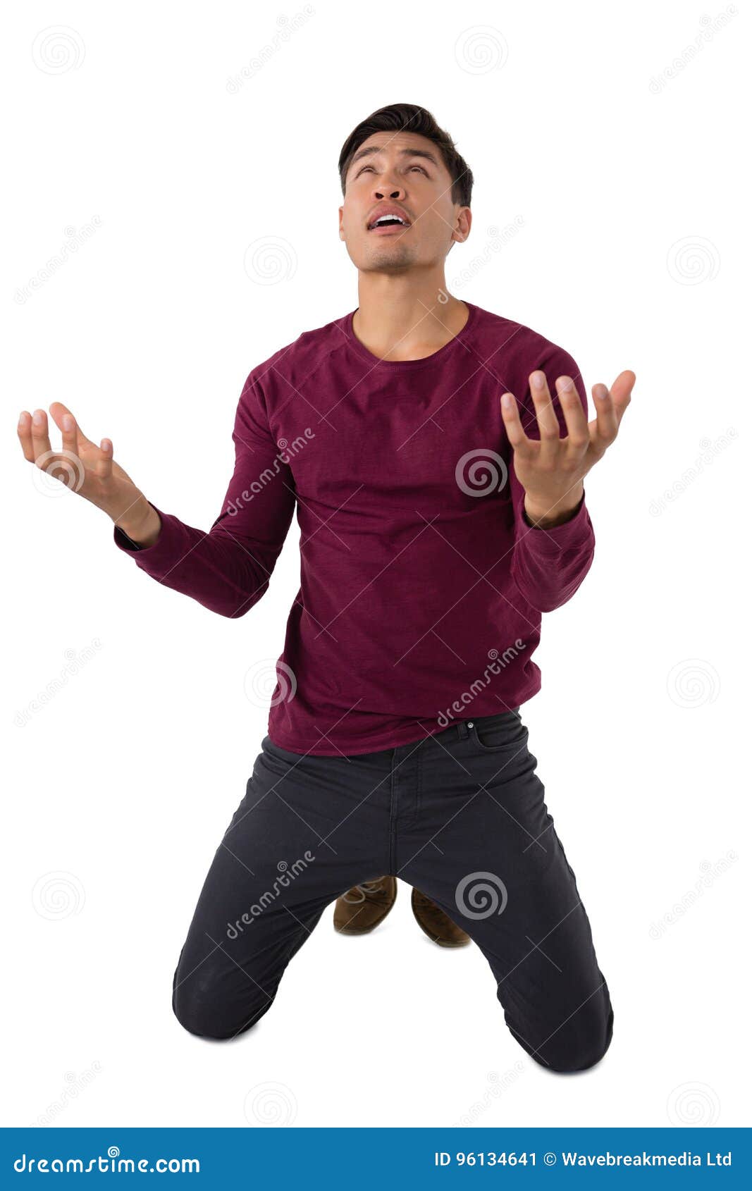 Businessman Gesturing While Kneeling Stock Image - Image of people ...