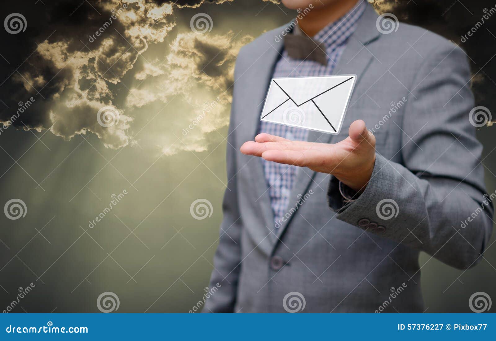 Businessman Get Email in Hand with Shiny Sky Stock Image - Image of ...