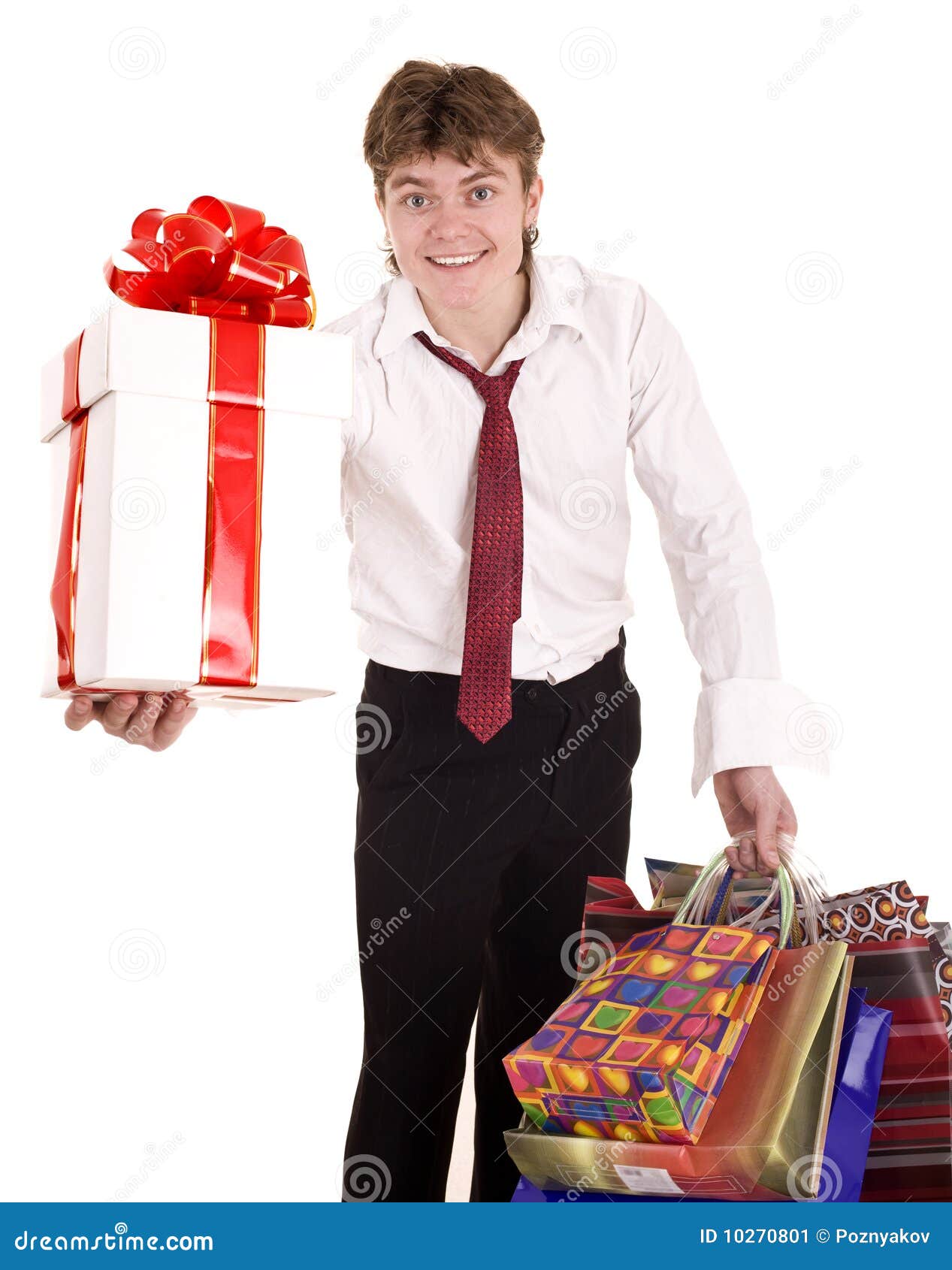 Businessman with Gift Box Shopping. Stock Image - Image of white ...