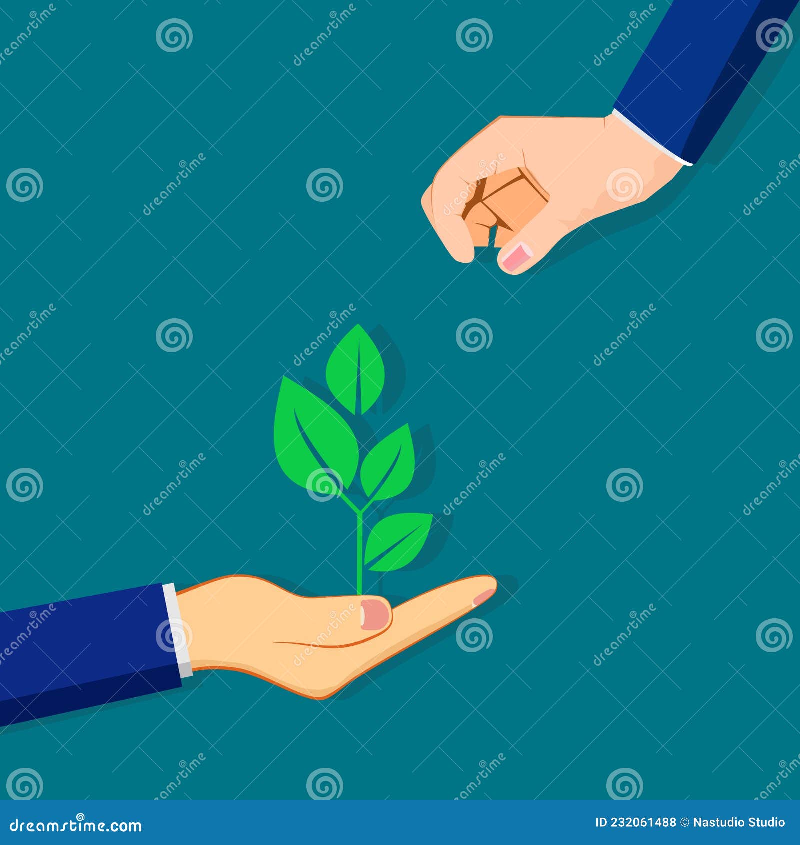 A Businessman Gives a Growing Tree. Concept of Progress Stock Vector ...