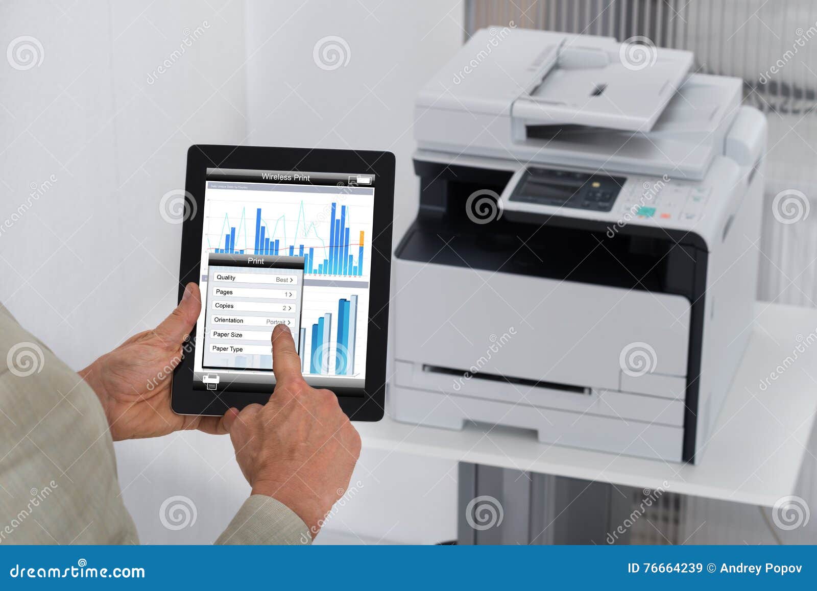 Businessman Giving Print Command on Digital Tablet Stock Image - Image ...