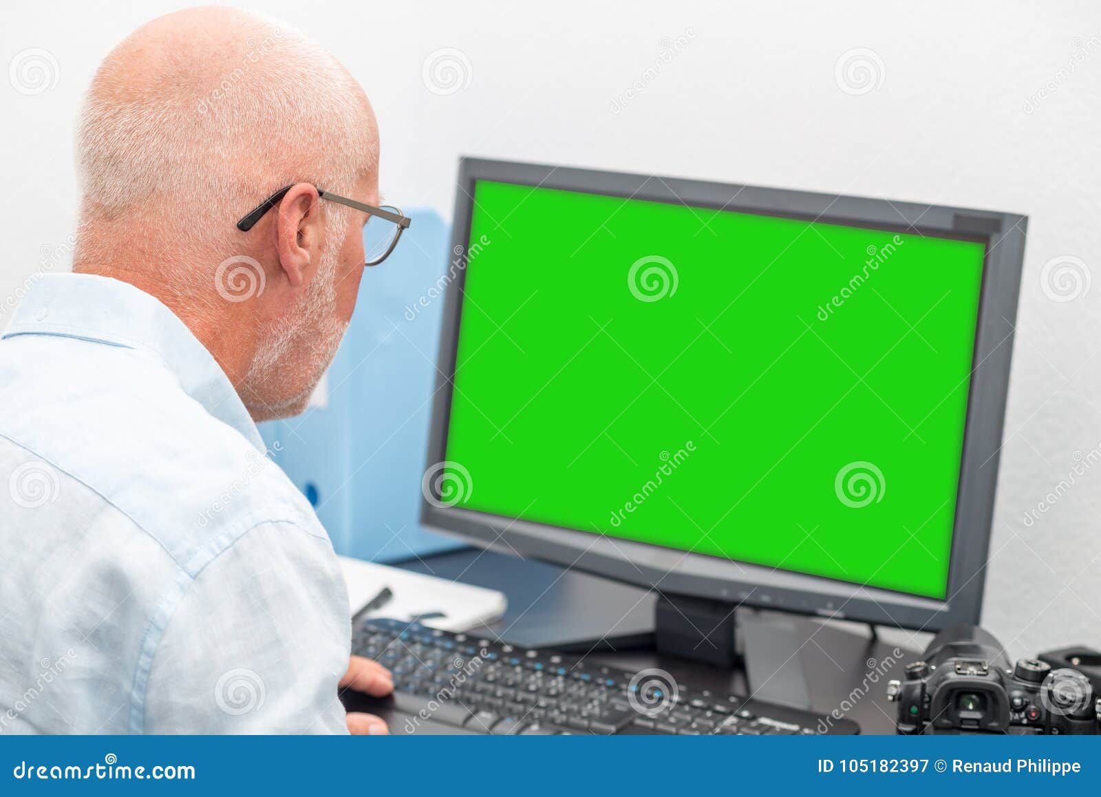 Businessman with Glasses Using Computer Stock Image - Image of ...