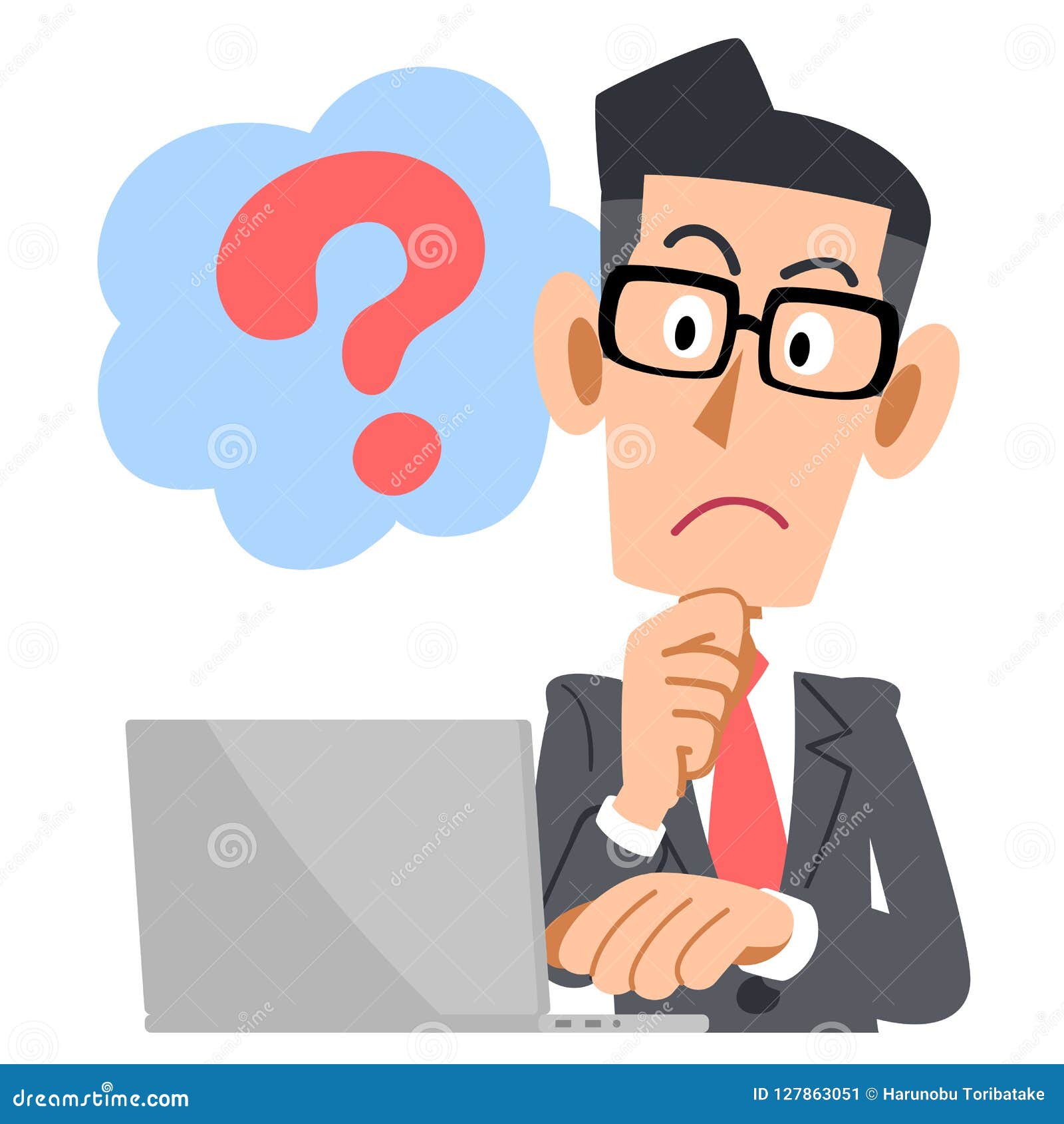 Businessman with Glasses Wondering PC Stock Vector - Illustration of ...