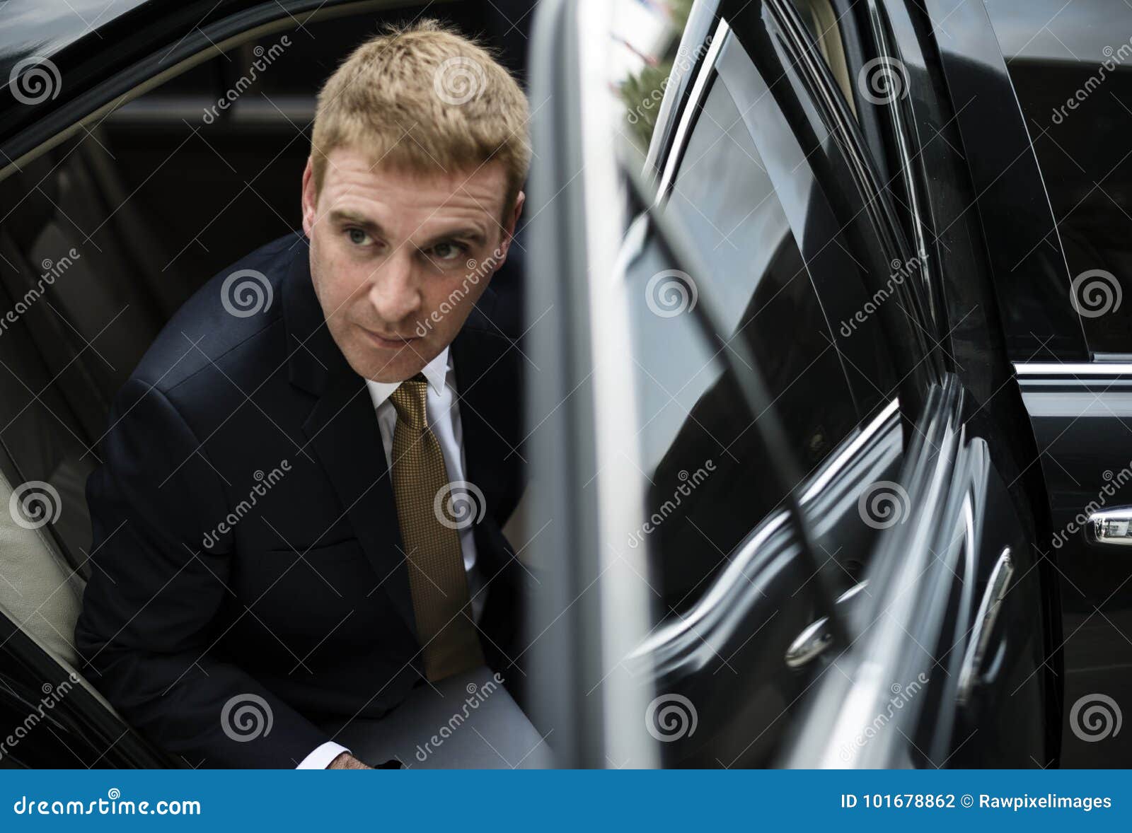 Businessman Going Out of His Car Stock Photo - Image of limo, backseat ...