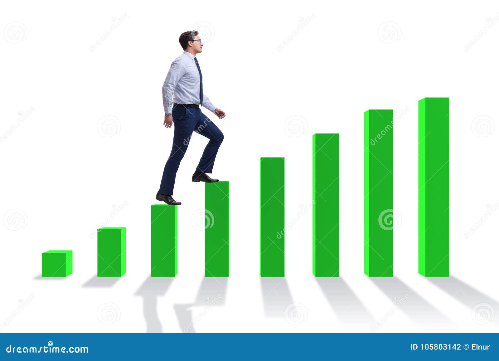 The Businessman Going Up the Bar Chart in Growth Concept Stock Photo ...
