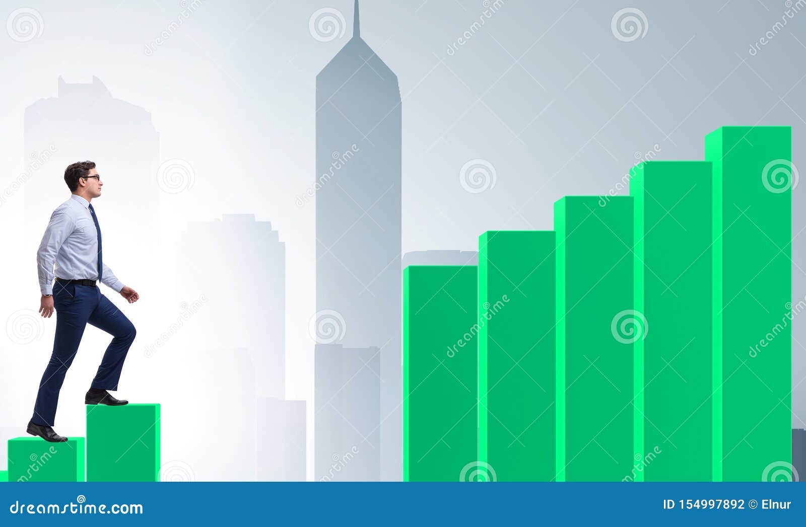 Businessman Going Up the Bar Chart in Growth Concept Stock Photo ...