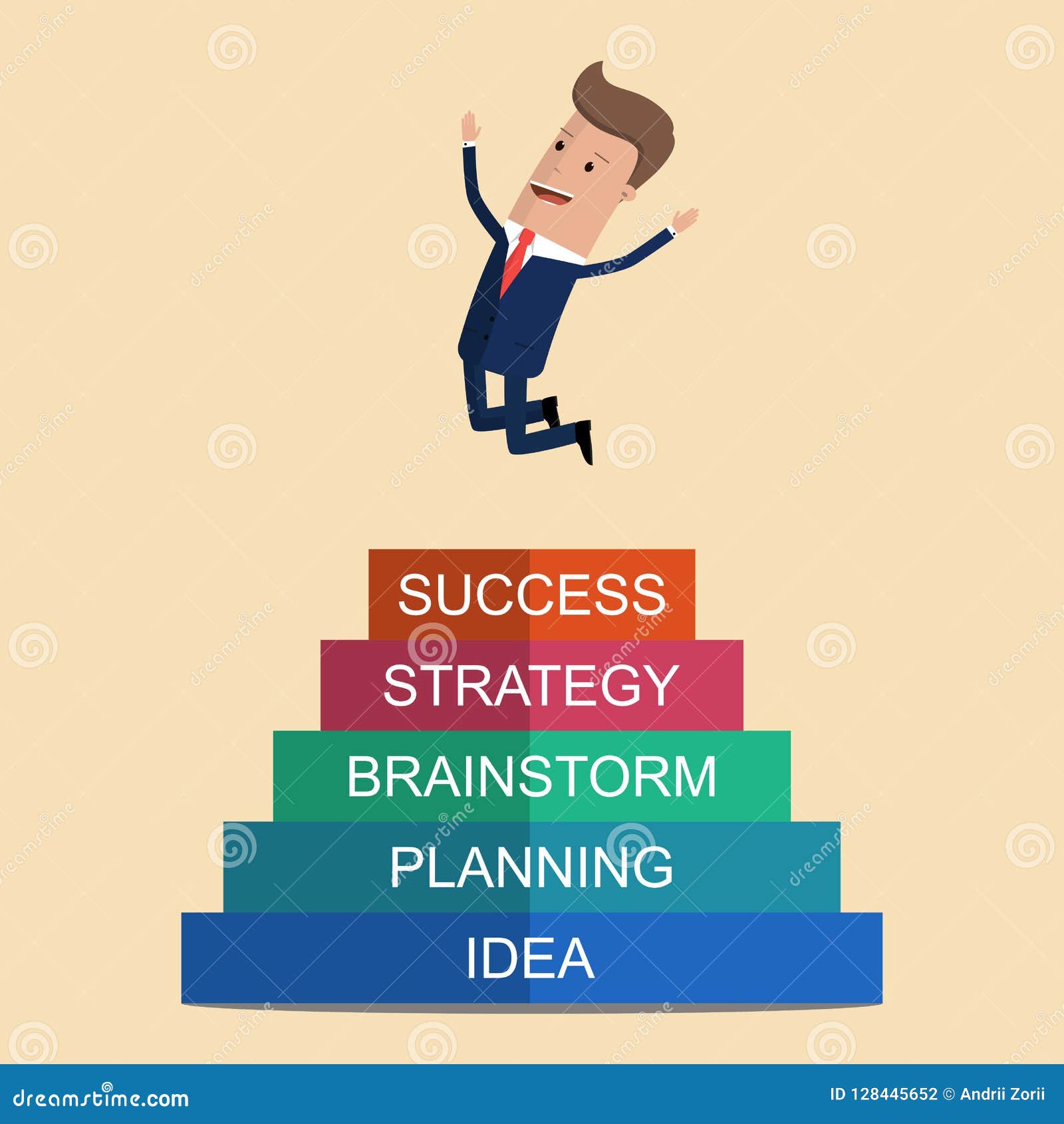 Businessman Going Up To Success, Staircase To Success. Vector ...