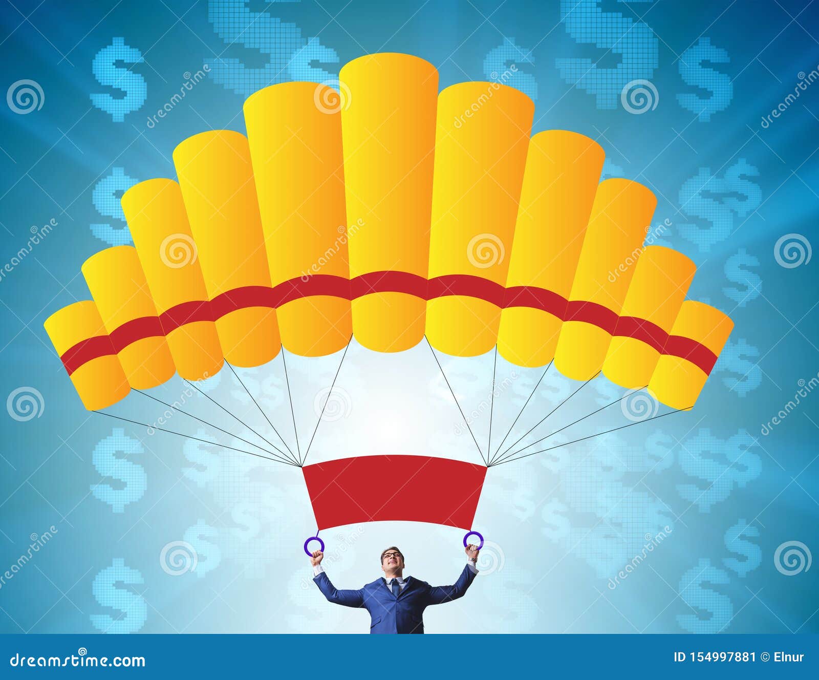 Businessman in Golden Parachute Concept Stock Image - Image of golden ...