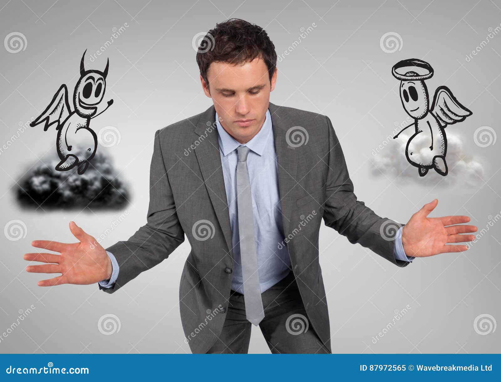 Businessman between Good and Bad Conscience Stock Image - Image of ...