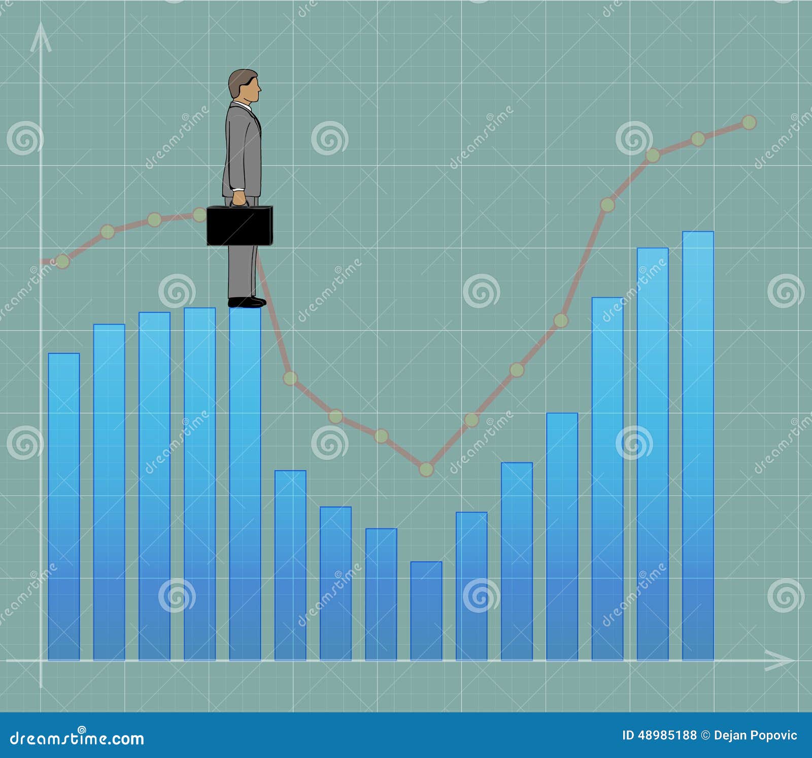 Businessman on graph stock illustration. Illustration of manager - 48985188