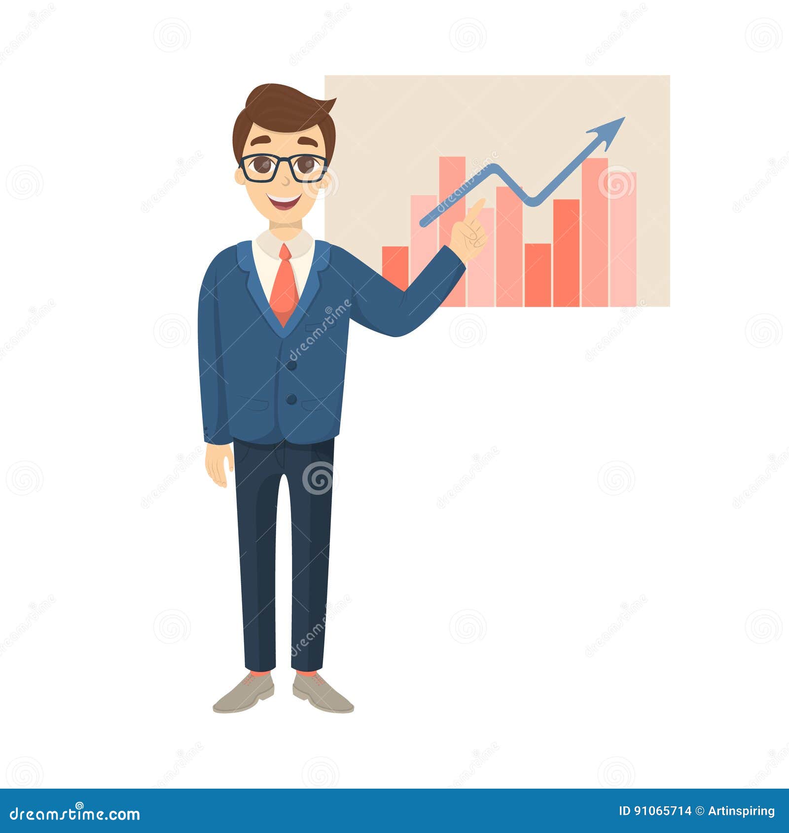 Businessman with graphic. stock vector. Illustration of office - 91065714