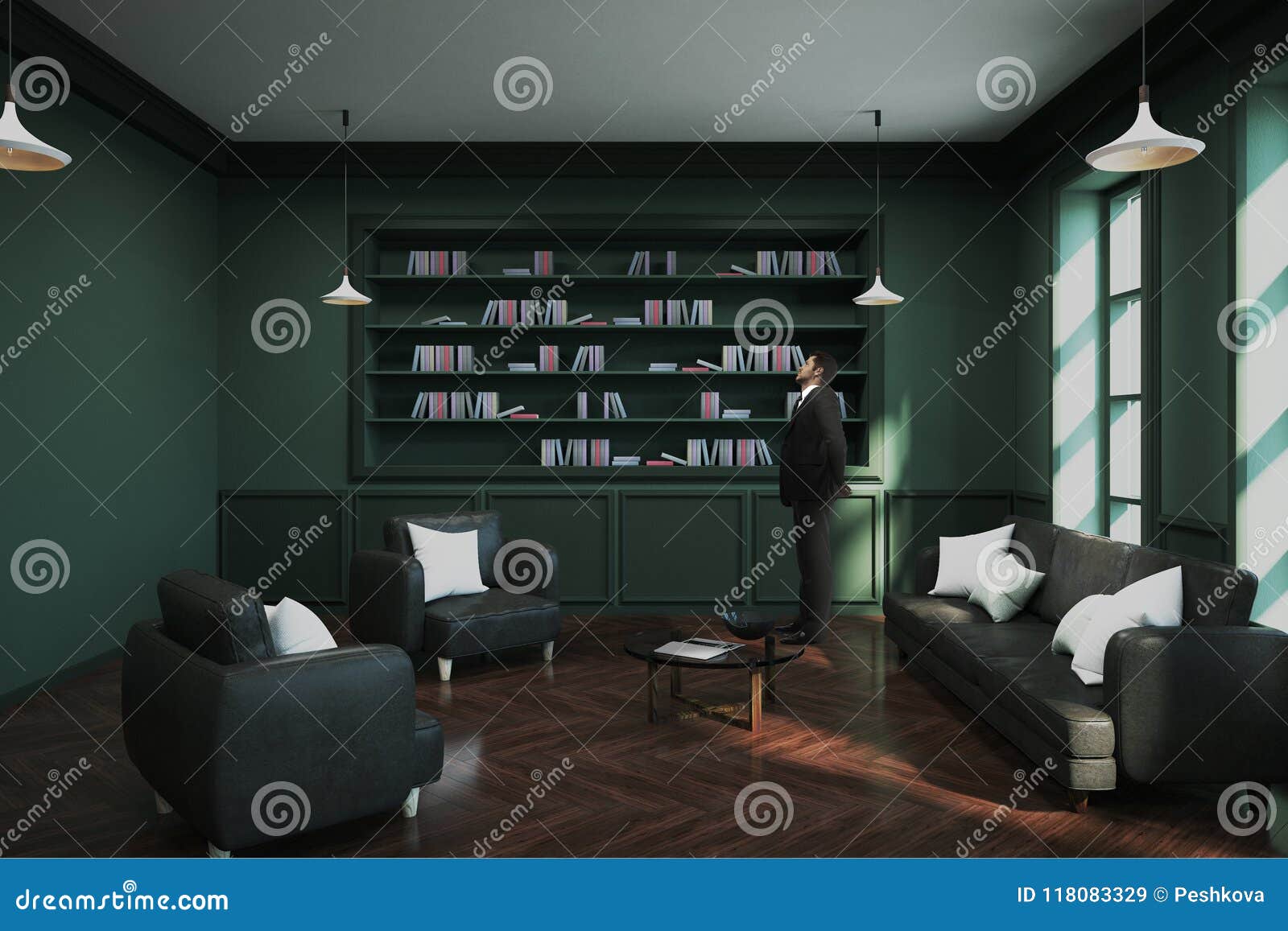 Businessman in Green Library Stock Image - Image of classic, modern ...
