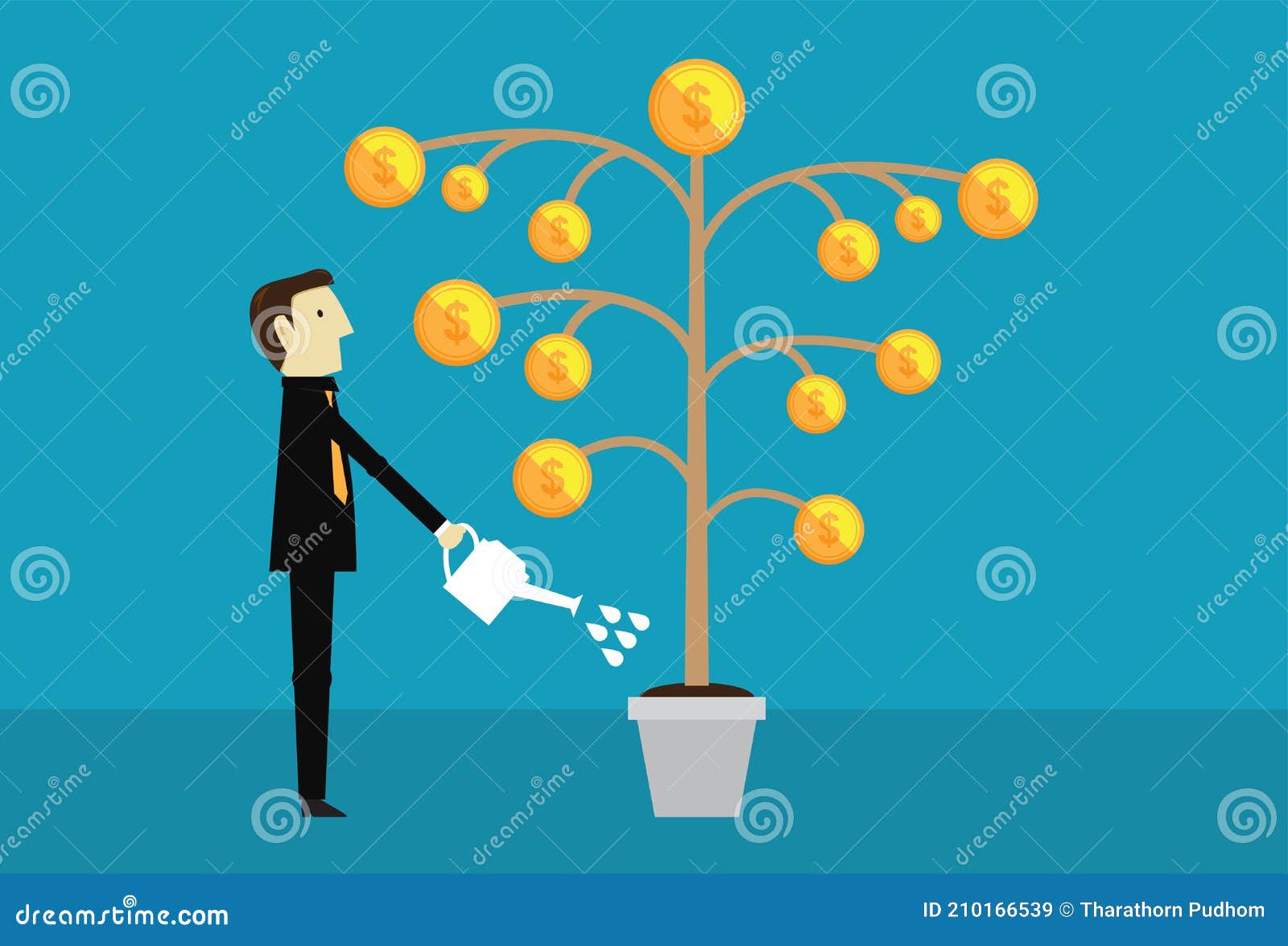 Businessman Growing Big Money Tree Stock Vector - Illustration of hope ...