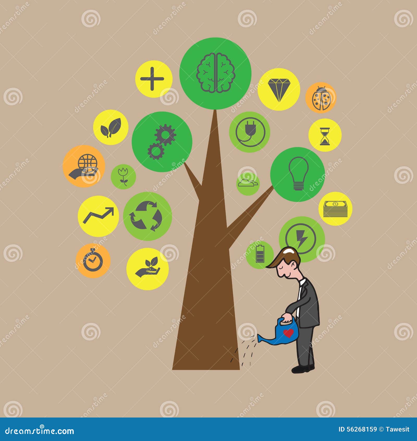 Businessman Growing Tree of Idea Stock Vector - Illustration of icons ...