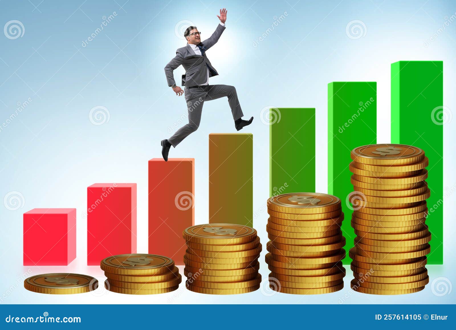 Businessman in the Growth Concept with Coins Chart Stock Image - Image ...