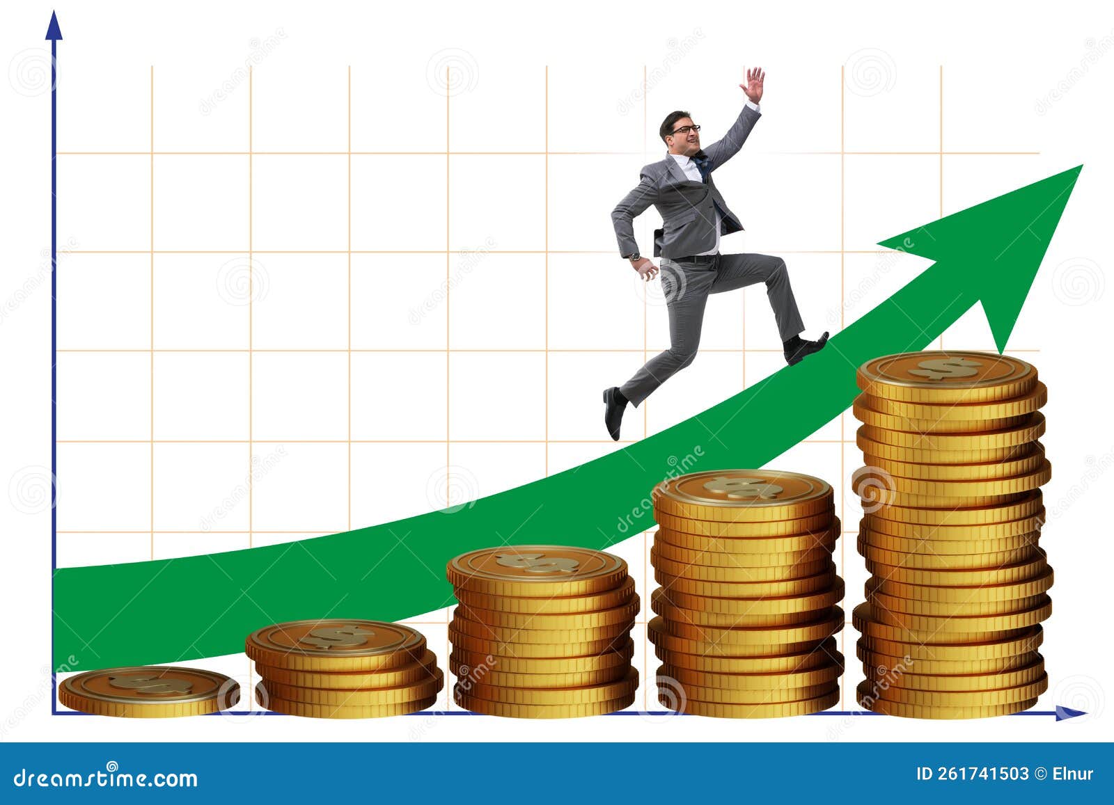 Businessman in the Growth Concept with Coins Chart Stock Image - Image ...
