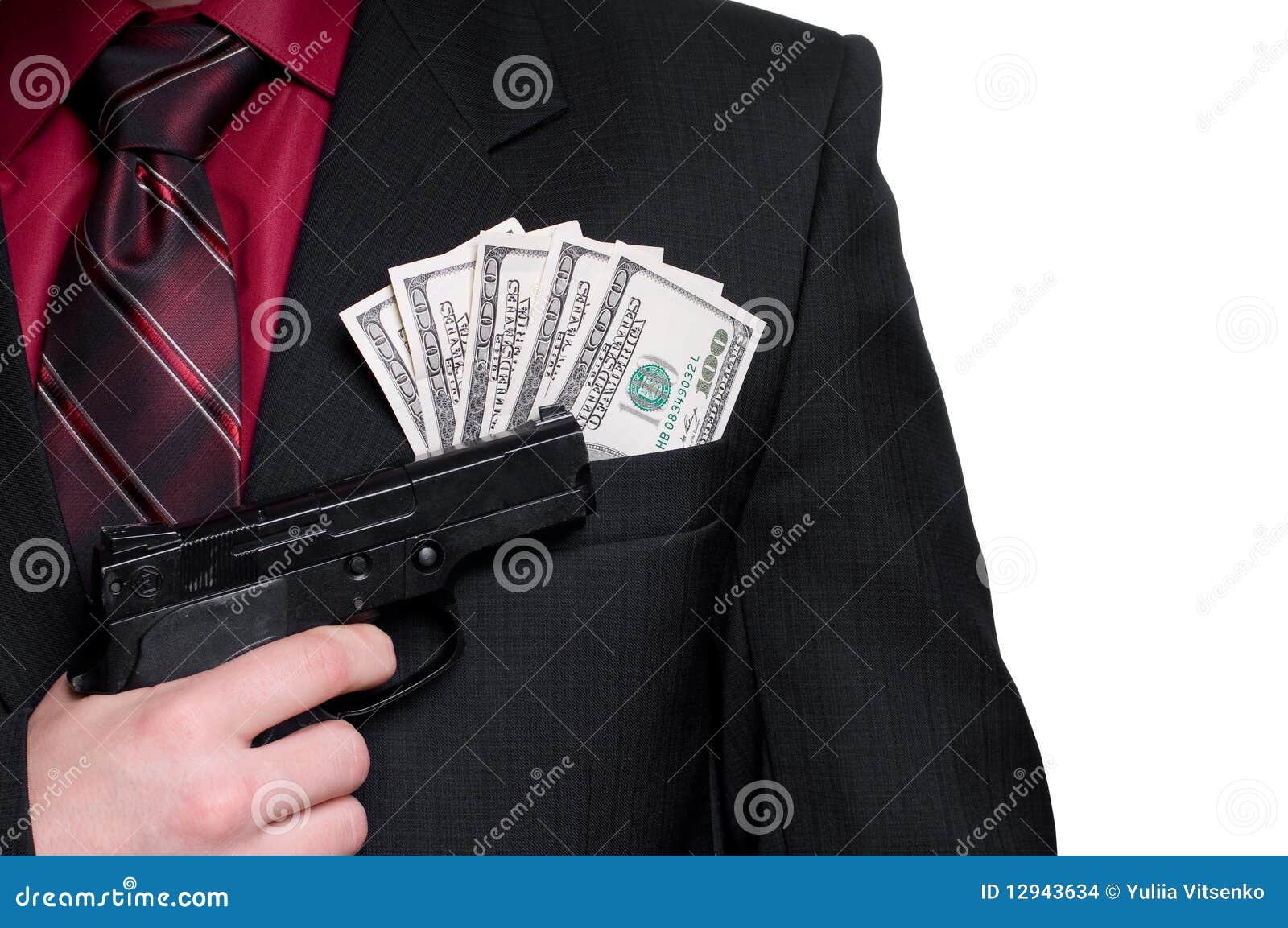 Businessman with Gun and Money. Isolated on White Stock Photo - Image ...