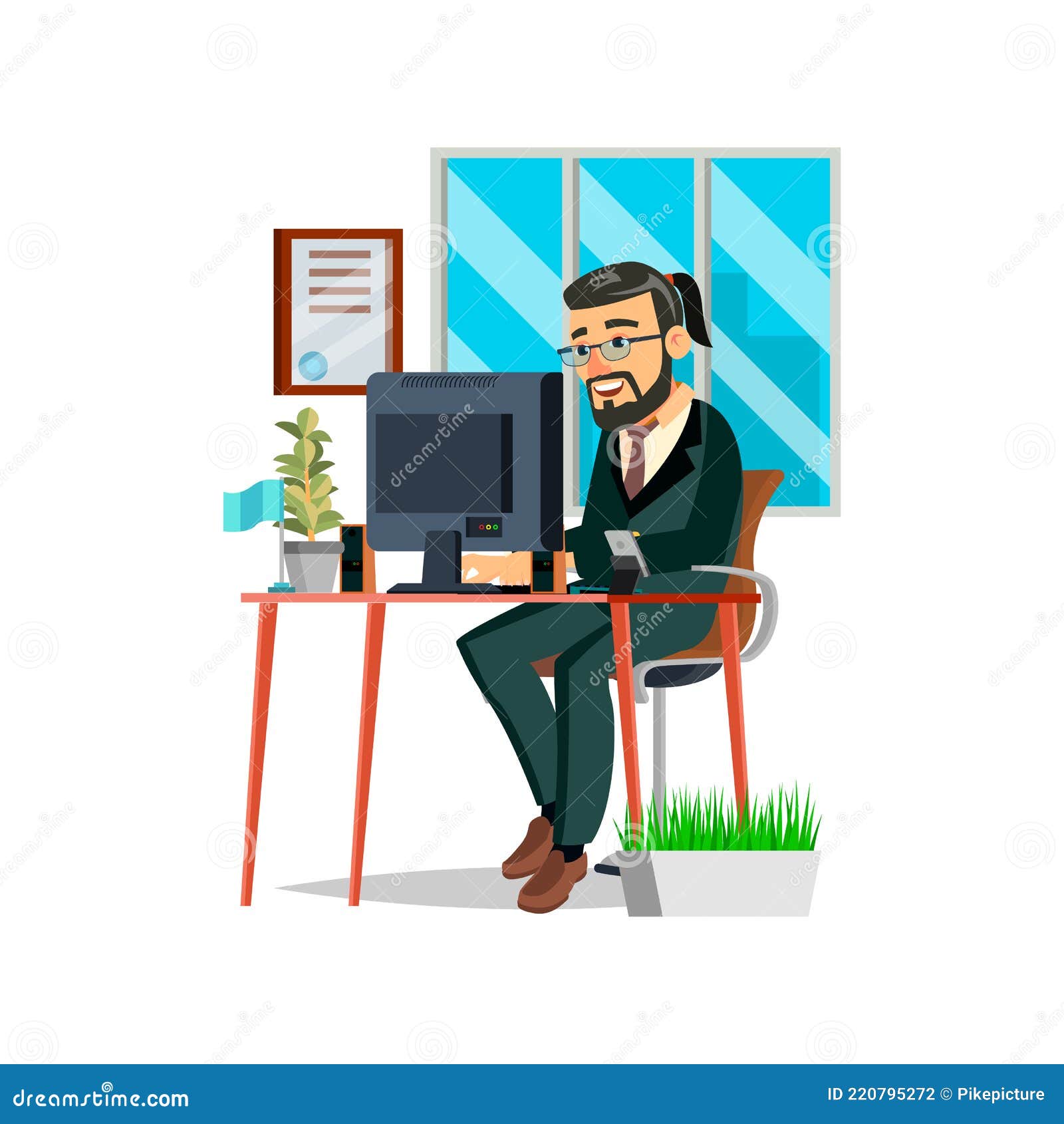 Businessman Guy Writing Message on Computer Cartoon Vector Stock Vector ...
