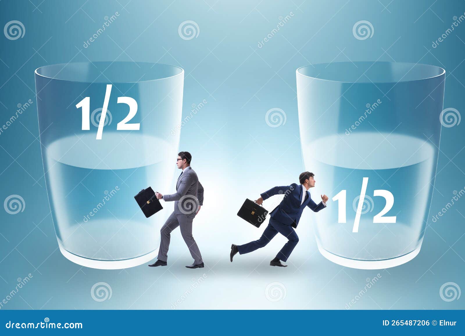 Businessman in Half Empty Half Full Glass Concept Stock Photo - Image of health, businessmen ...