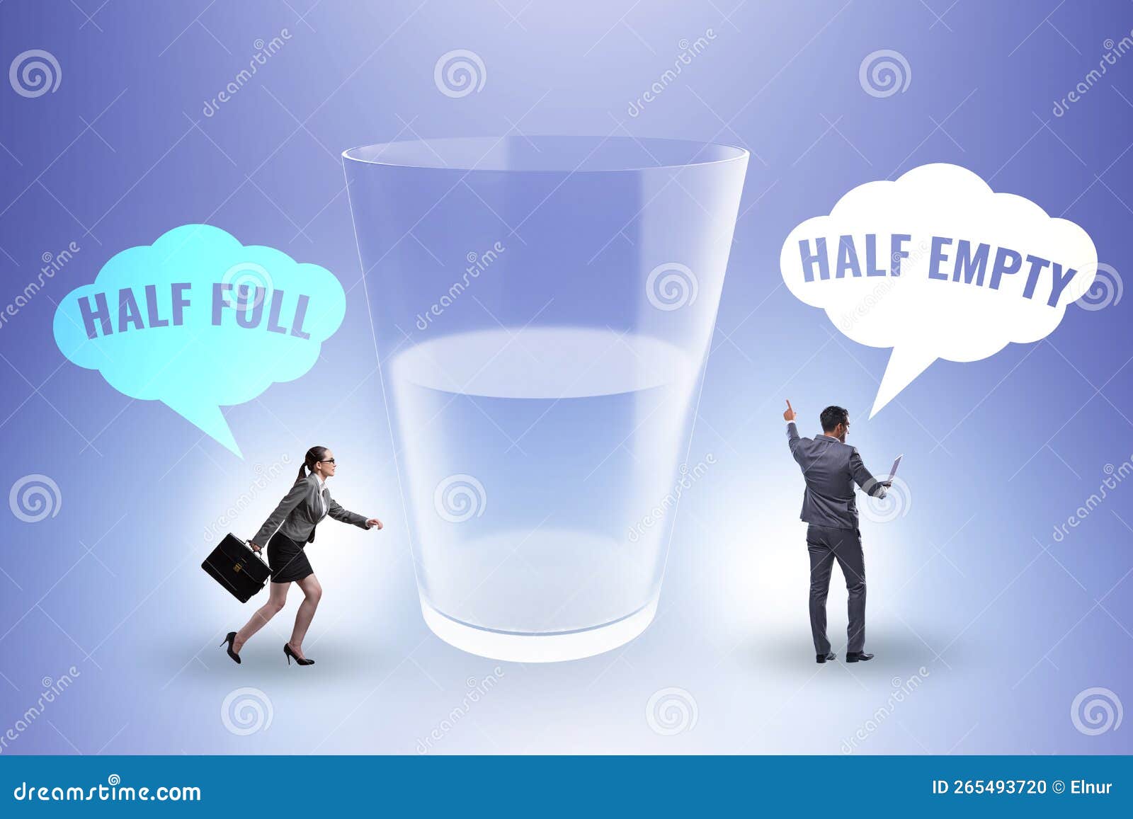 Businessman in Half Empty Half Full Glass Concept Stock Photo - Image of blue, liquid: 265493720