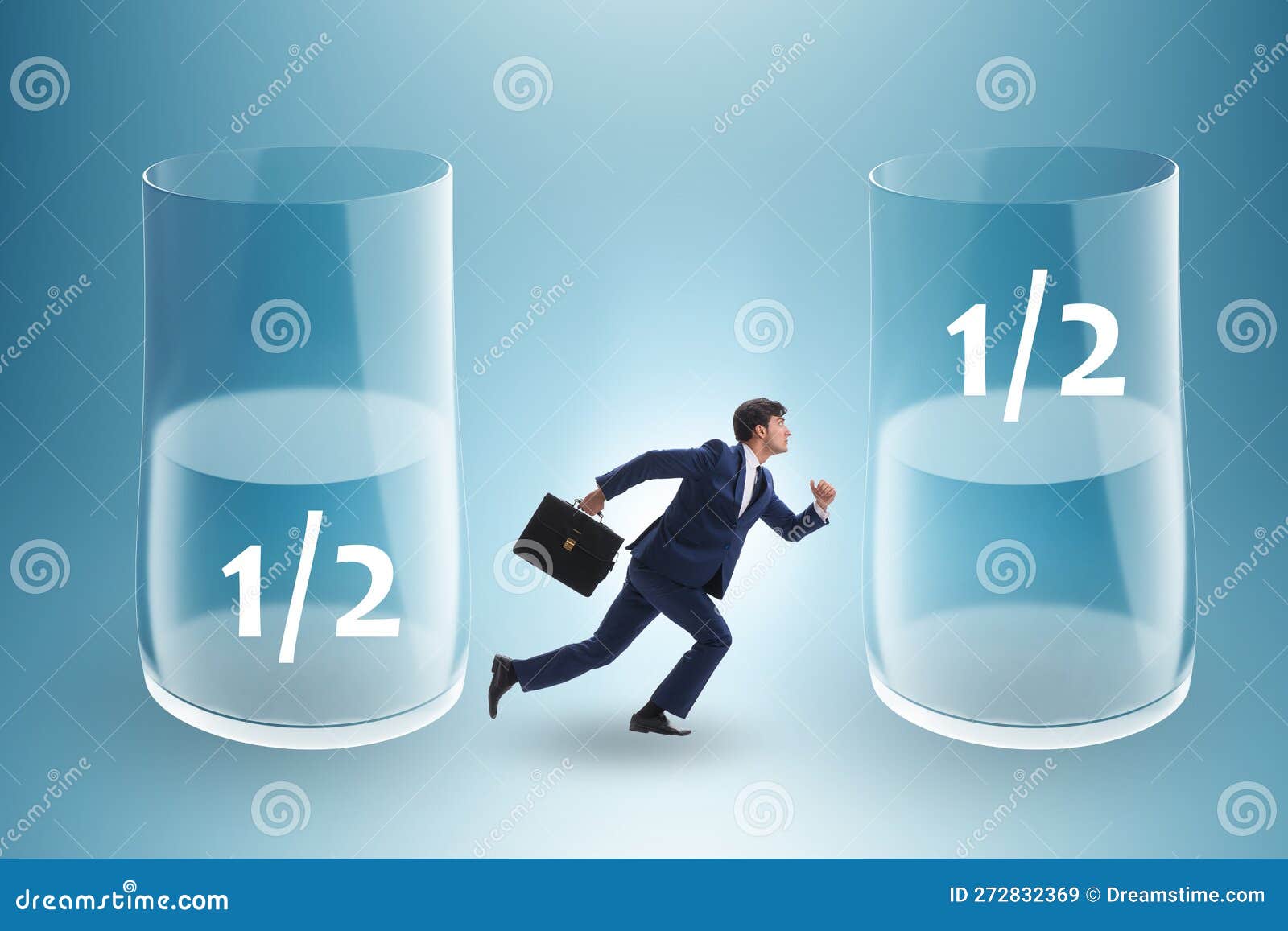 Businessman in Half Empty Half Full Glass Concept Stock Illustration - Illustration of ...