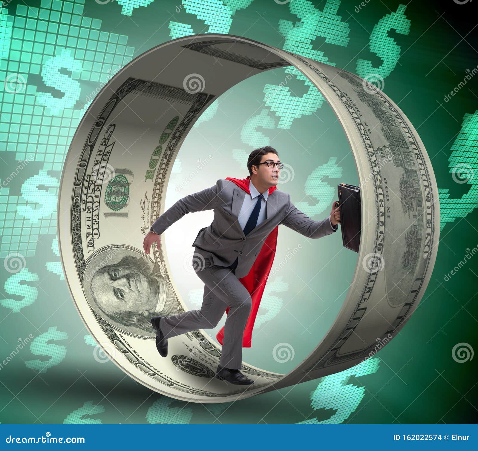 Businessman in Hamster Wheel Chasing Dollars Stock Photo - Image of ...