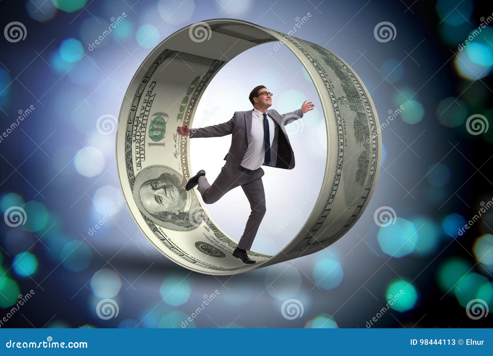 The Businessman in Hamster Wheel Chasing Dollars Stock Image - Image of ...