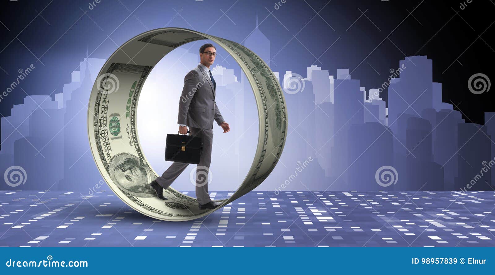 The Businessman in Hamster Wheel Chasing Dollars Stock Image - Image of ...