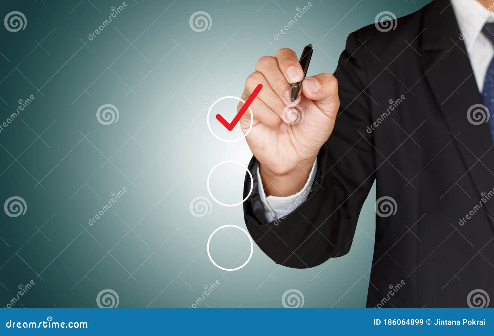 Businessman Hand Checking the Checklist Boxes on Green Background Stock ...