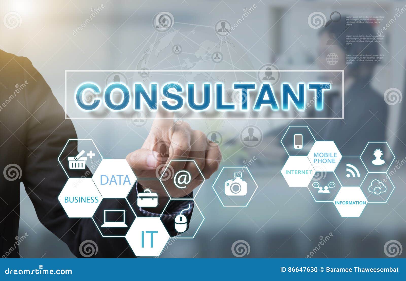 Businessman Hand Chooses Consultant Wording on Interface Screen. Stock ...