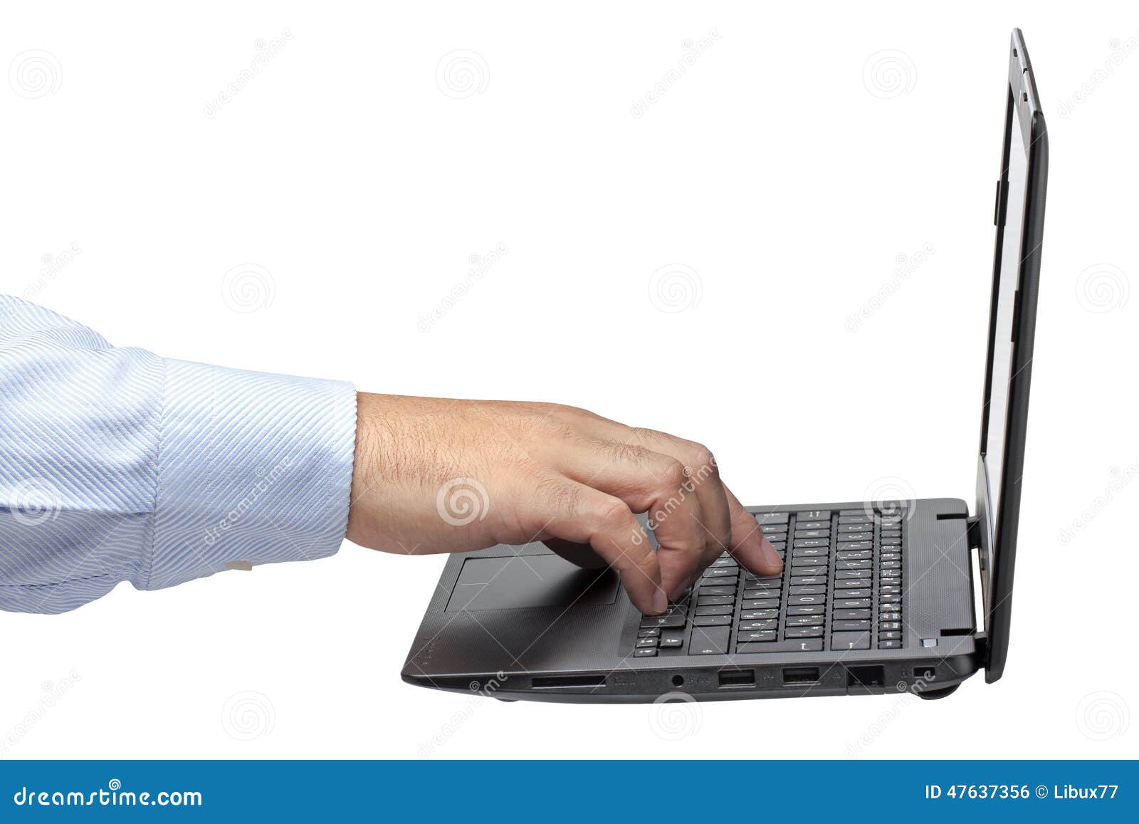Businessman Hand Computer Laptop Side View Isolated Stock Photo - Image ...