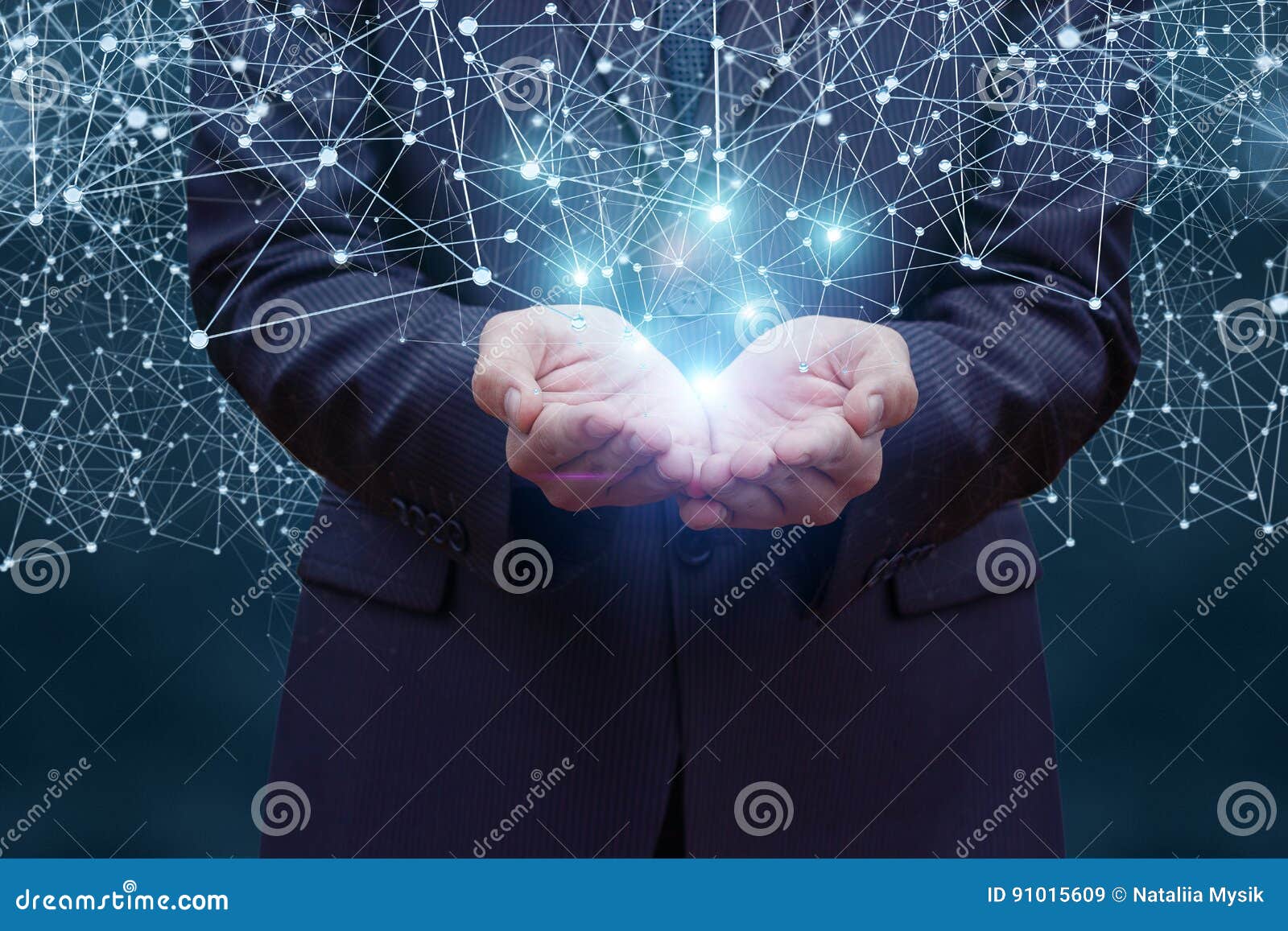 Businessman Hand Demonstrating Digital Connection Lines . Stock Image ...