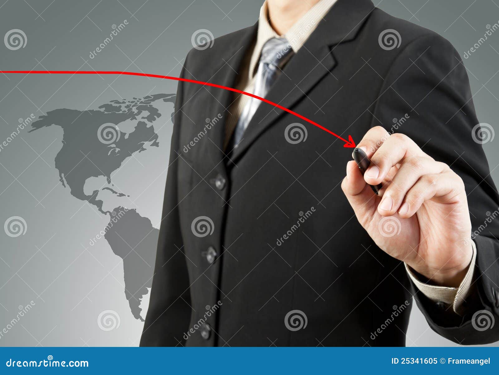 Businessman Hand Drawing Chart Red Down Arrow Stock Image - Image of draw, businessman: 25341605