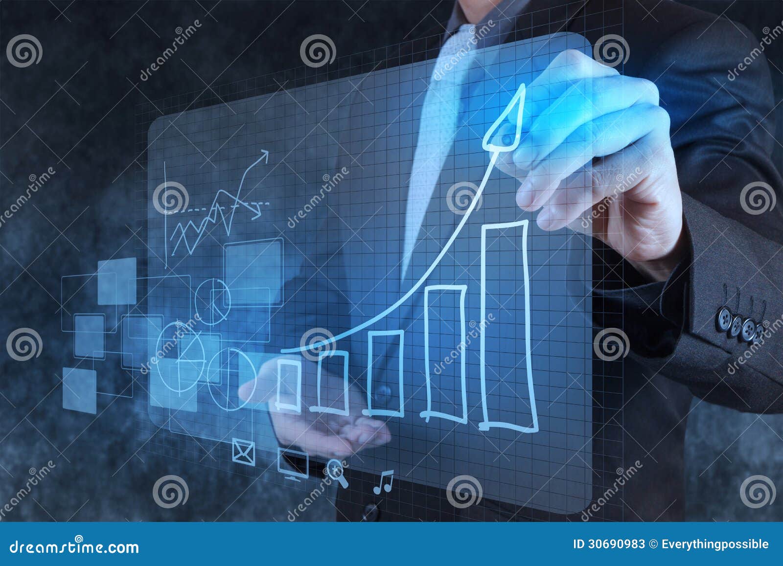 Businessman Hand Drawing Virtual Chart Business Stock Image - Image of ...