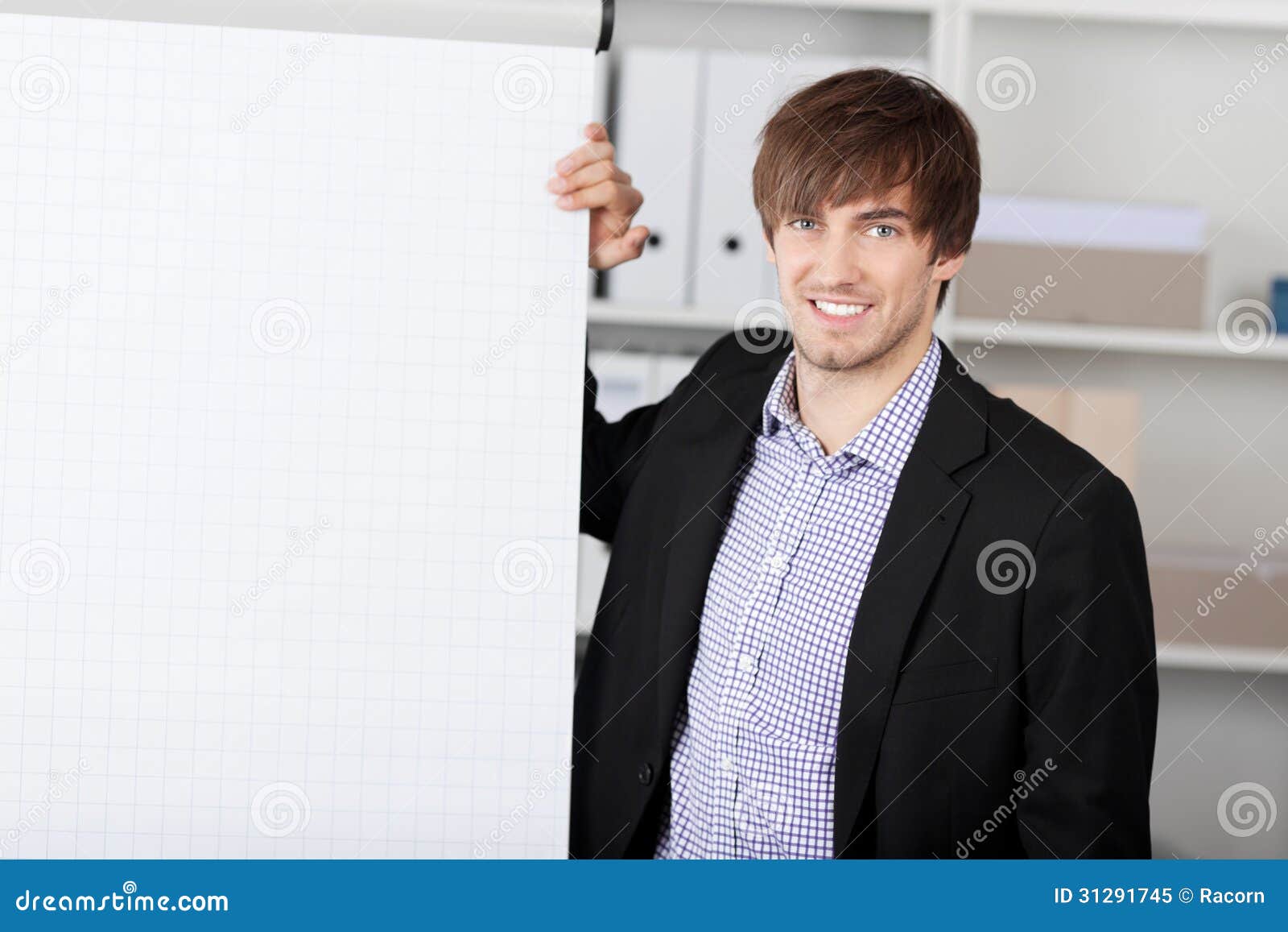 Businessman with Hand on Flip Chart Stock Image - Image of explanation ...