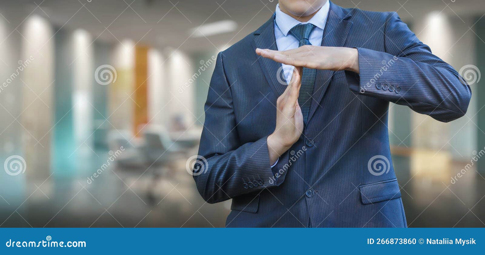 Businessman with Hand Gestures Shows Stop Doing Work Stock Photo ...