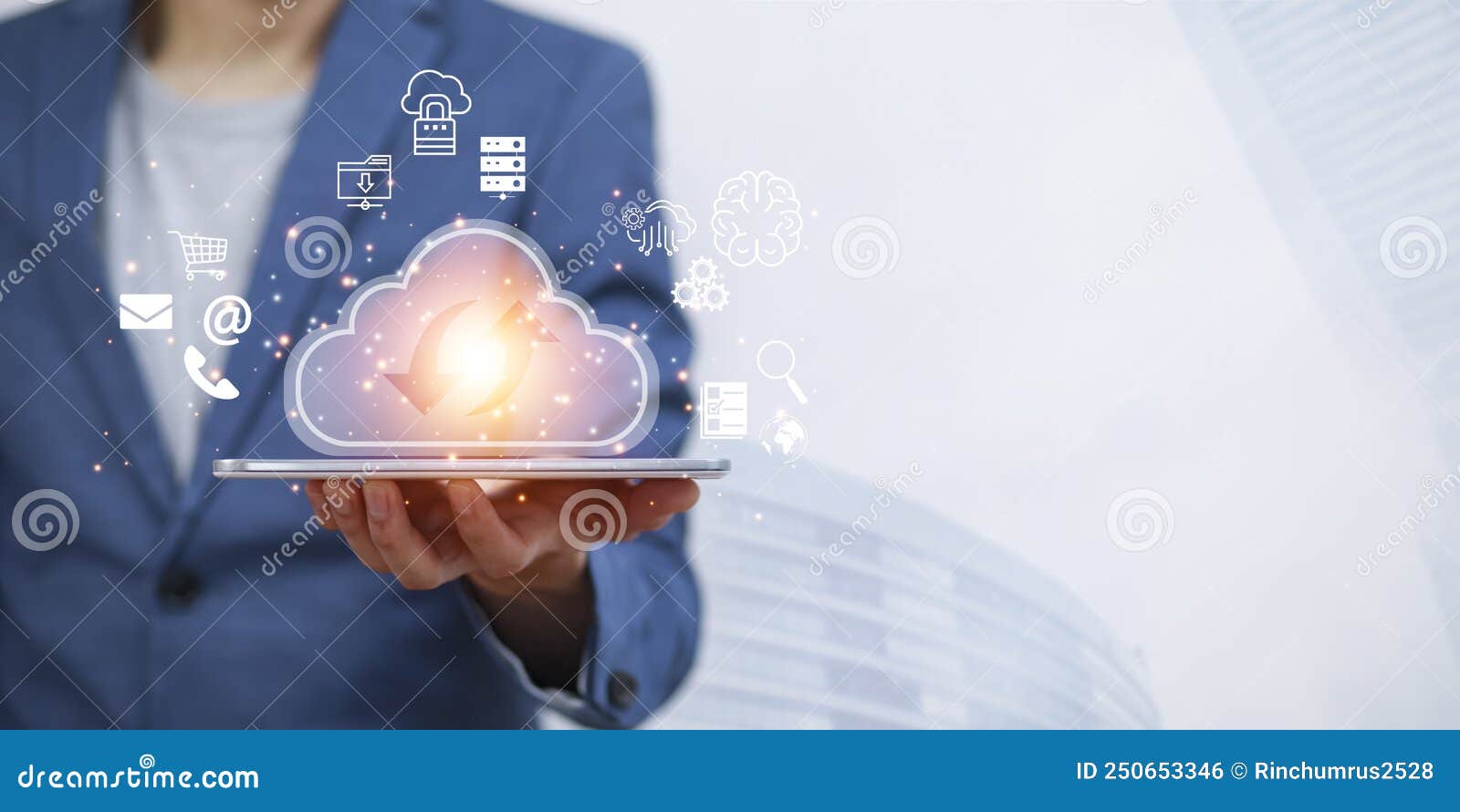 Businessman Hand Hold Data Information on the Cloud Computing ...