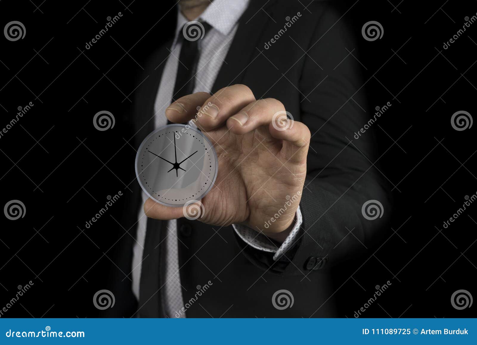 Businessman Hand Holding Clock in the Screen Stock Image - Image of ...