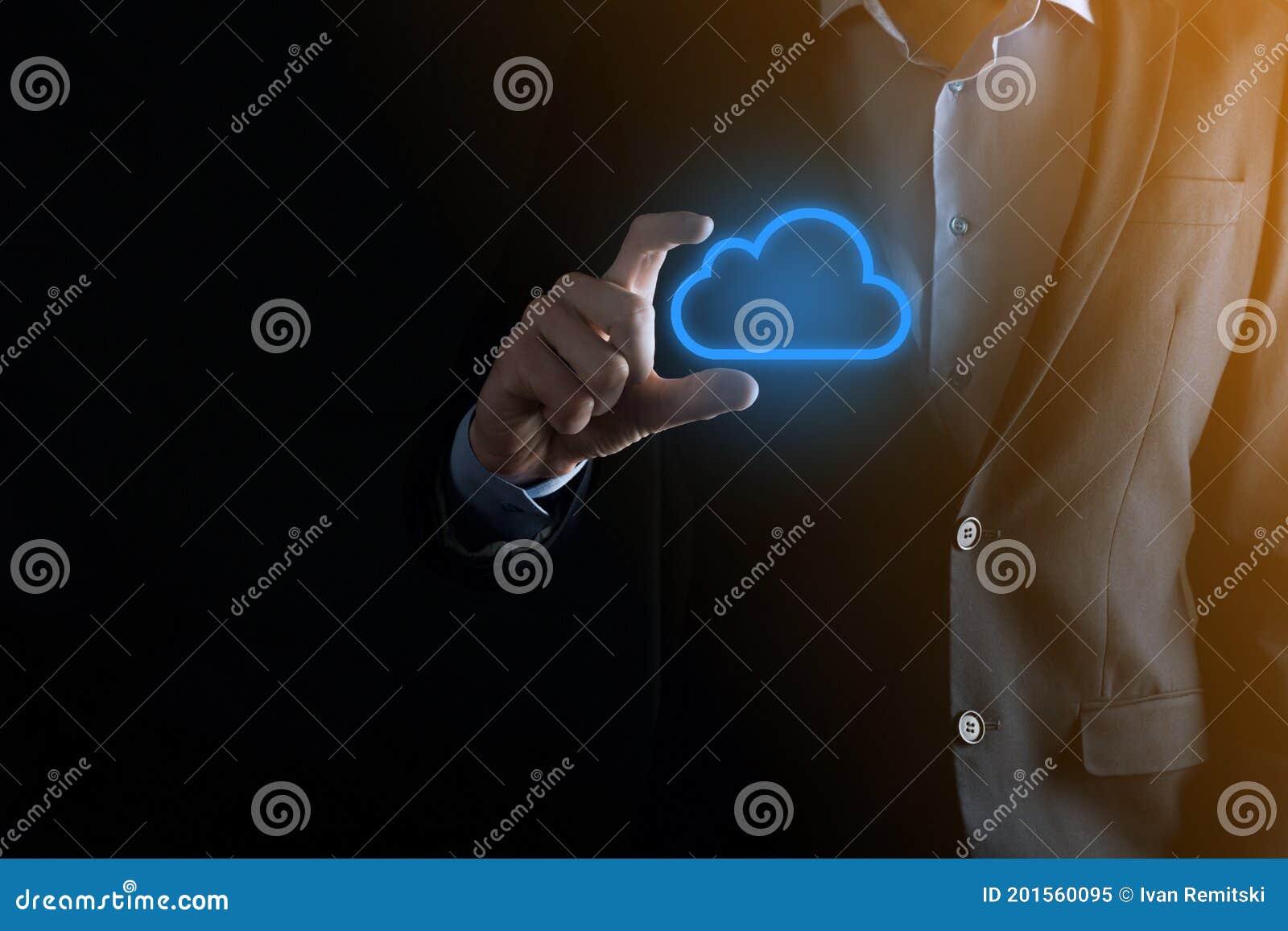 Businessman Hand Holding Cloud Computing Concept in Palm. Backup ...