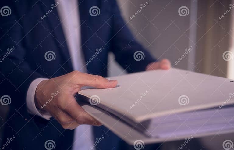 Businessman Hand Holding or Handing Over Document, Documentation ...