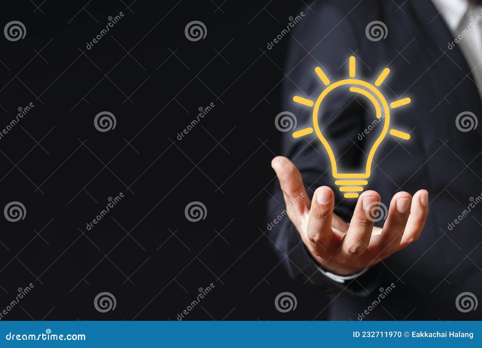 Businessman Hand Holding Light Bulb Icon. Ideas Learning Inspiration ...