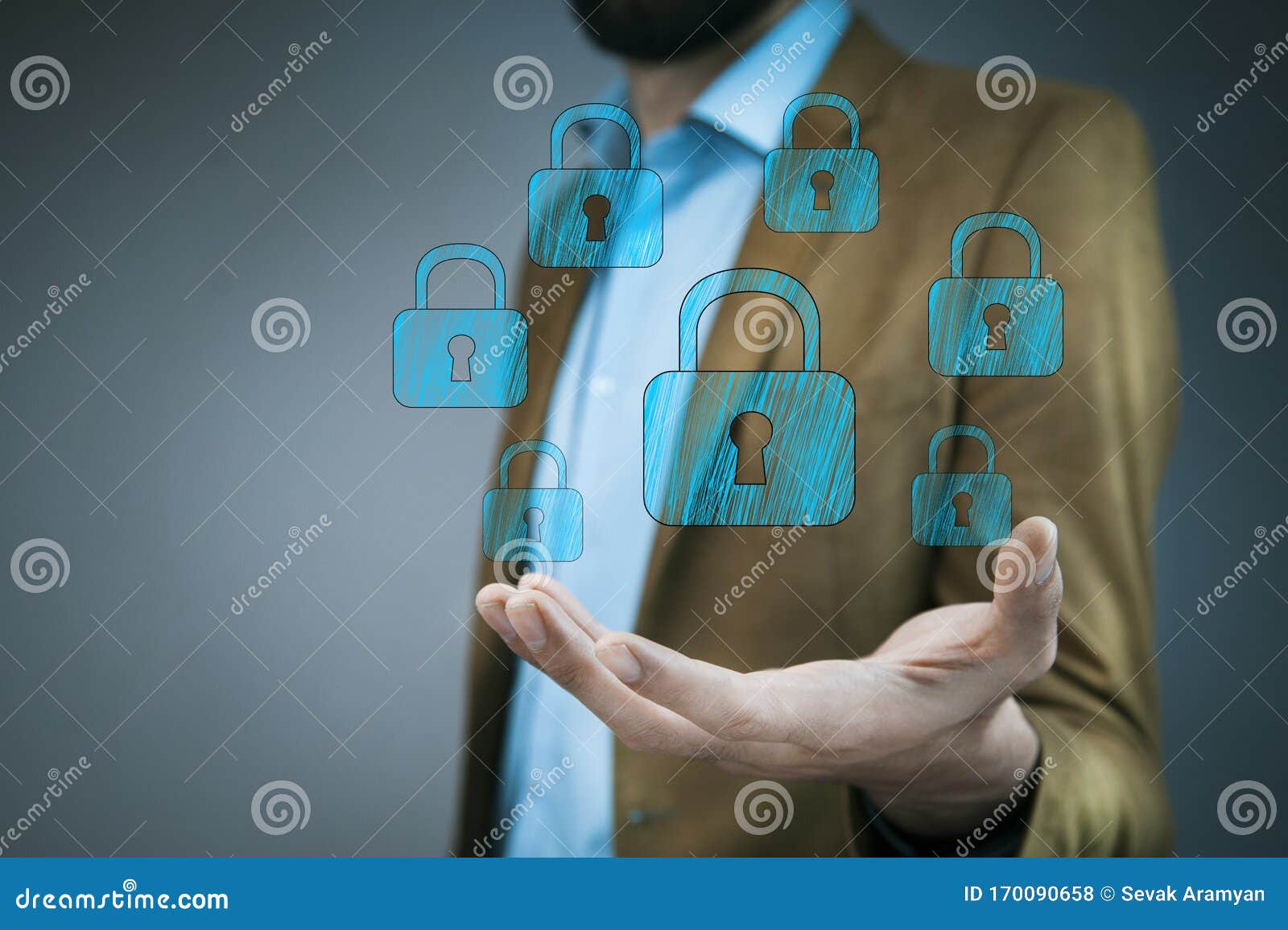 Businessman Hand Holding Lock in Screen Stock Photo - Image of ...