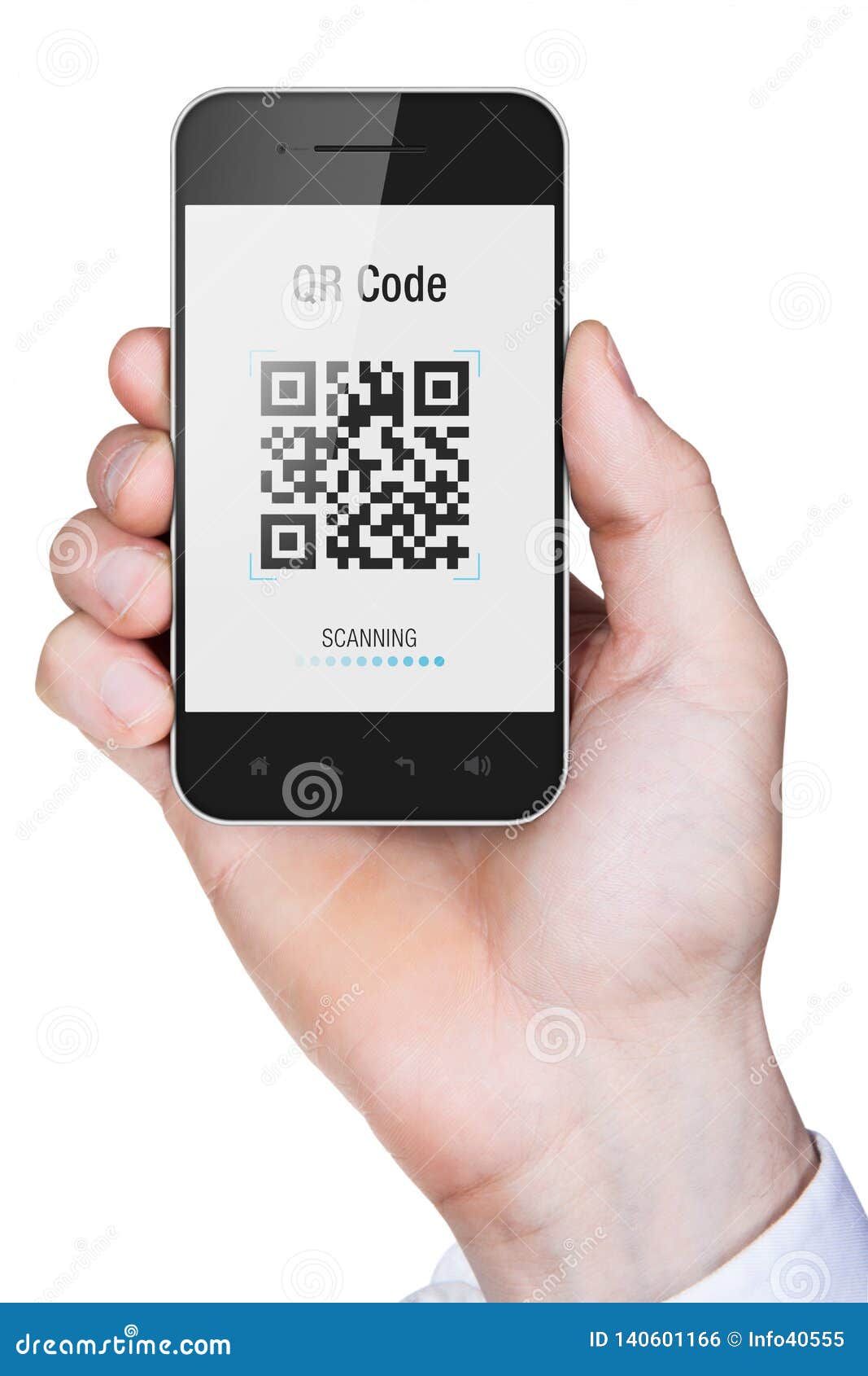 Businessman Hand Holding a Mobile Phone with Qr Code on Screen Stock ...