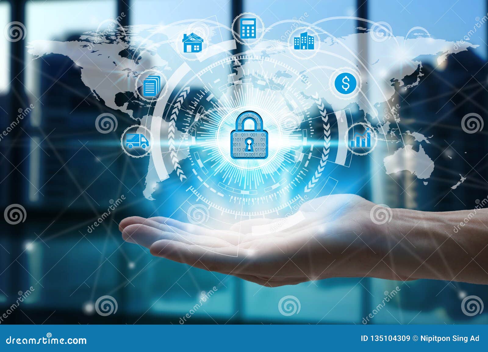 Businessman Hand Holding Network Using Padlock Over the Network ...