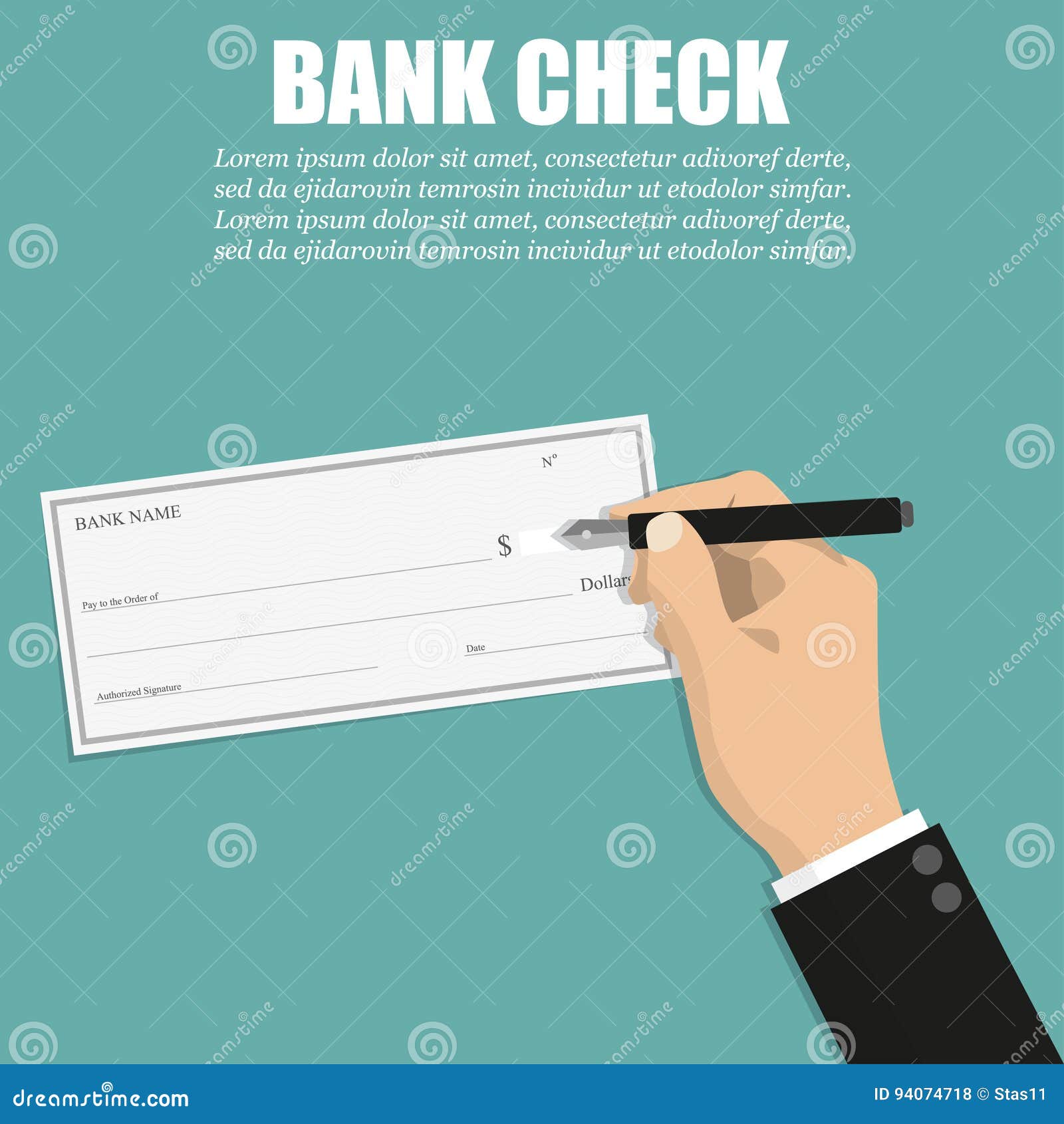 Businessman Hand Holding Pen with Bank Check Stock Illustration ...